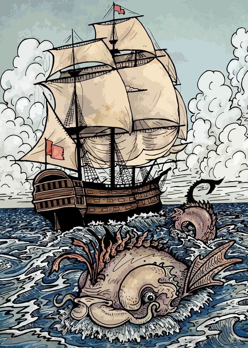 'the scary ocean' Poster, picture, metal print, paint by Sinyo olan ...