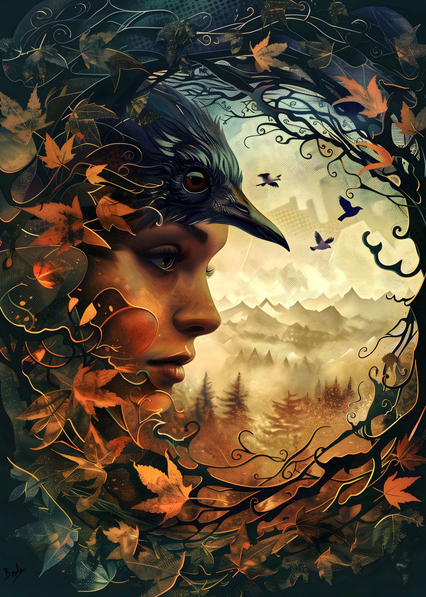 'Autumn Crow' Poster, picture, metal print, paint by Peter Awax | Displate