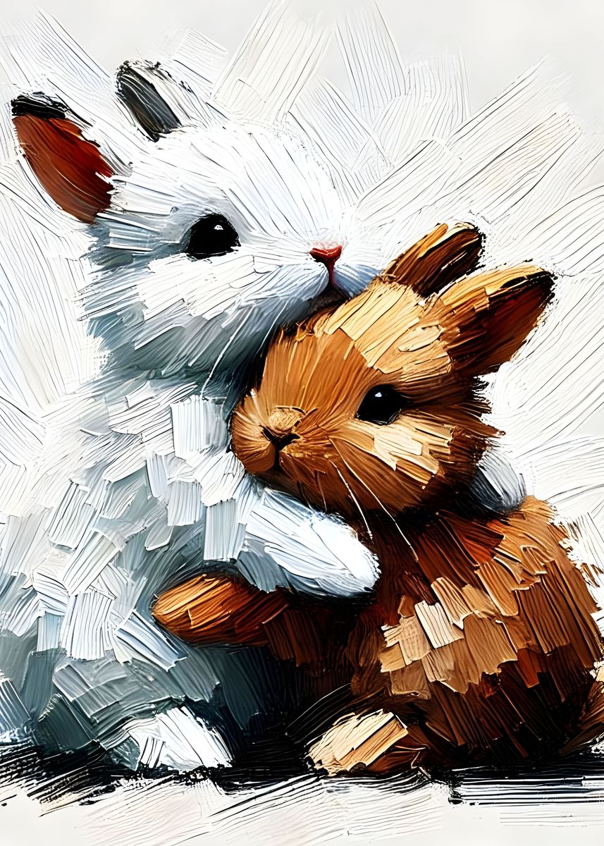 'Cute Rabbits Hugging' Poster, picture, metal print, paint by | Displate