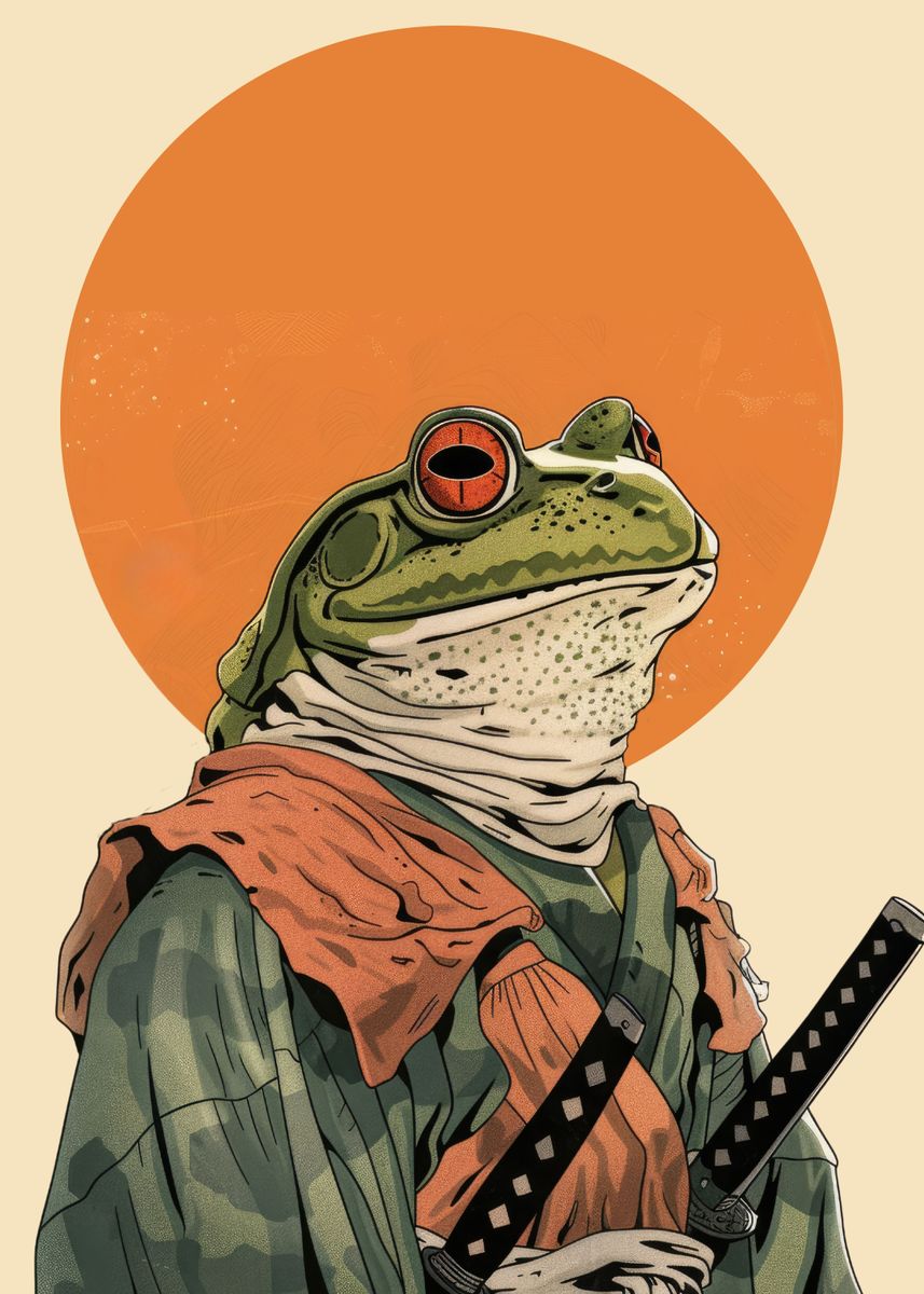 'Samurai Frog over Sunset' Poster, picture, metal print, paint by ...