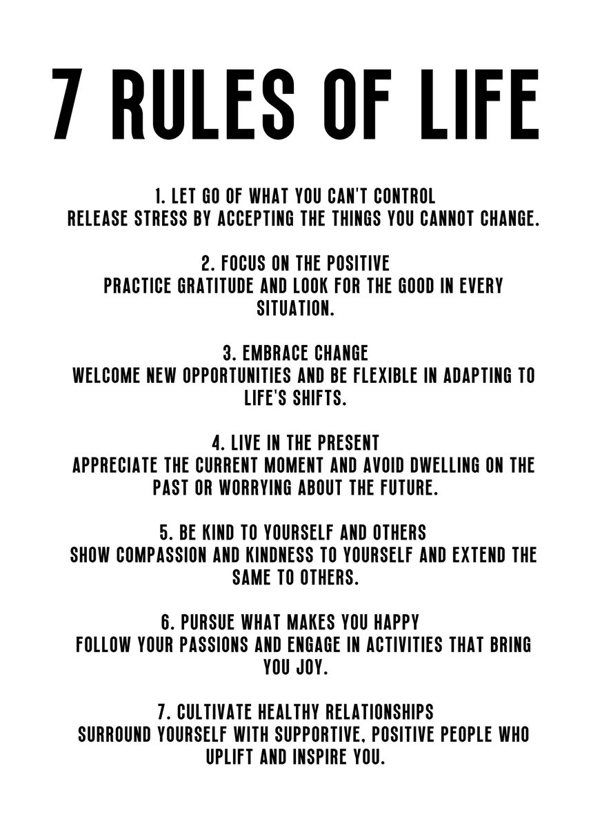 '7 rules of life' Poster, picture, metal print, paint by Nae | Displate