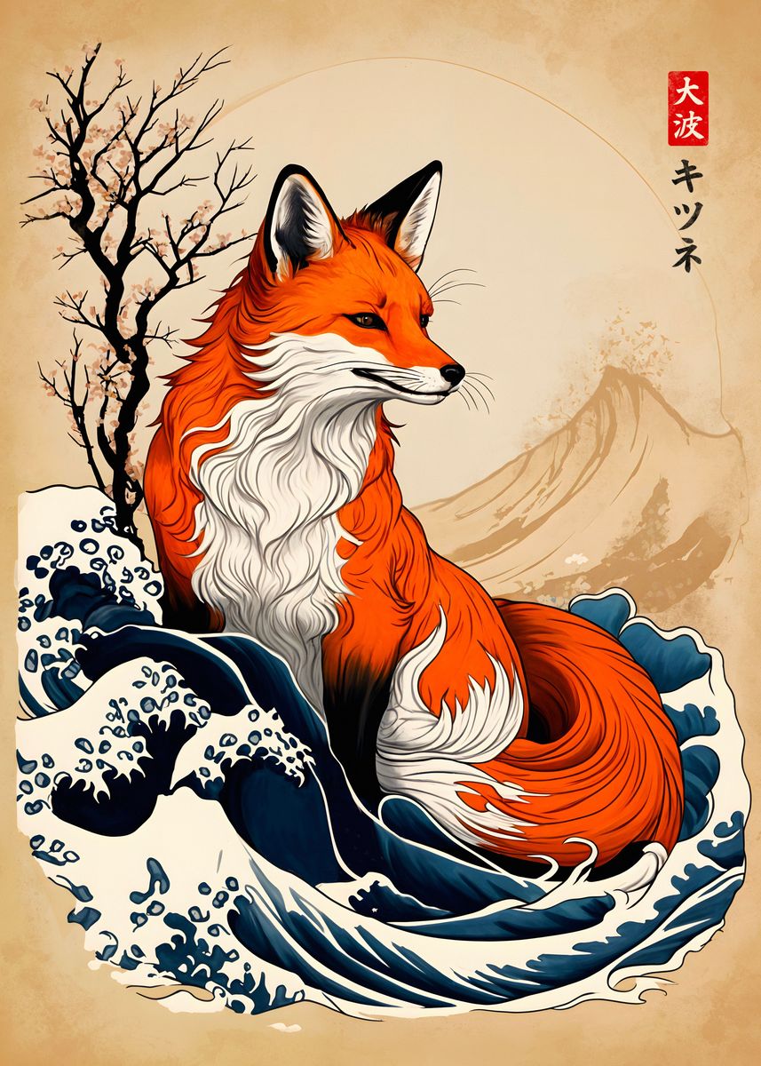 'Great Wave of Kitsune' Poster, picture, metal print, paint by Illust ...