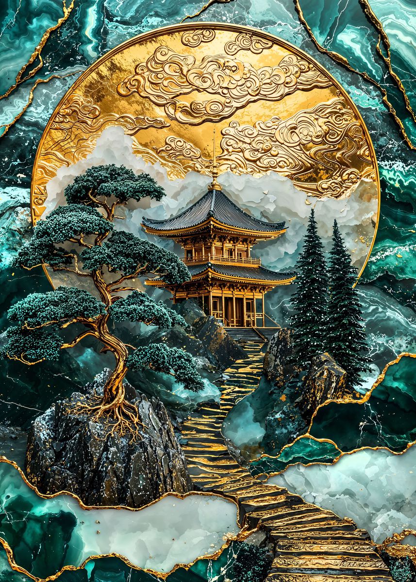 'Kintsugi Mountain Shrine' Poster, picture, metal print, paint by ...