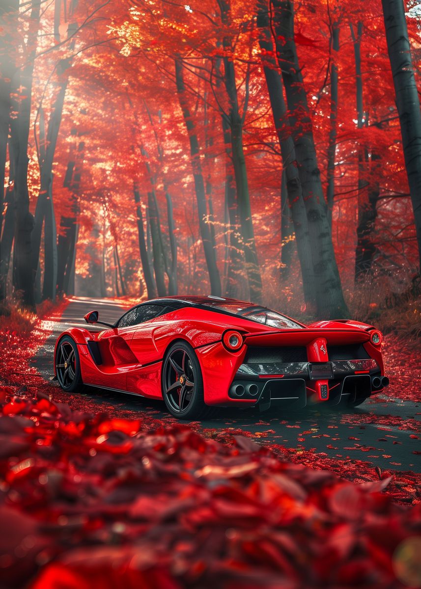 'Red Ferrari Rear Racing' Poster, picture, metal print, paint by Zenz ...