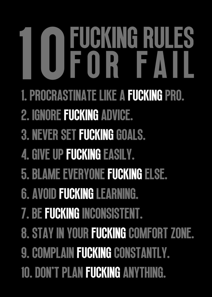 '10 Rules For Fail' Poster, picture, metal print, paint by Wezt Studio ...