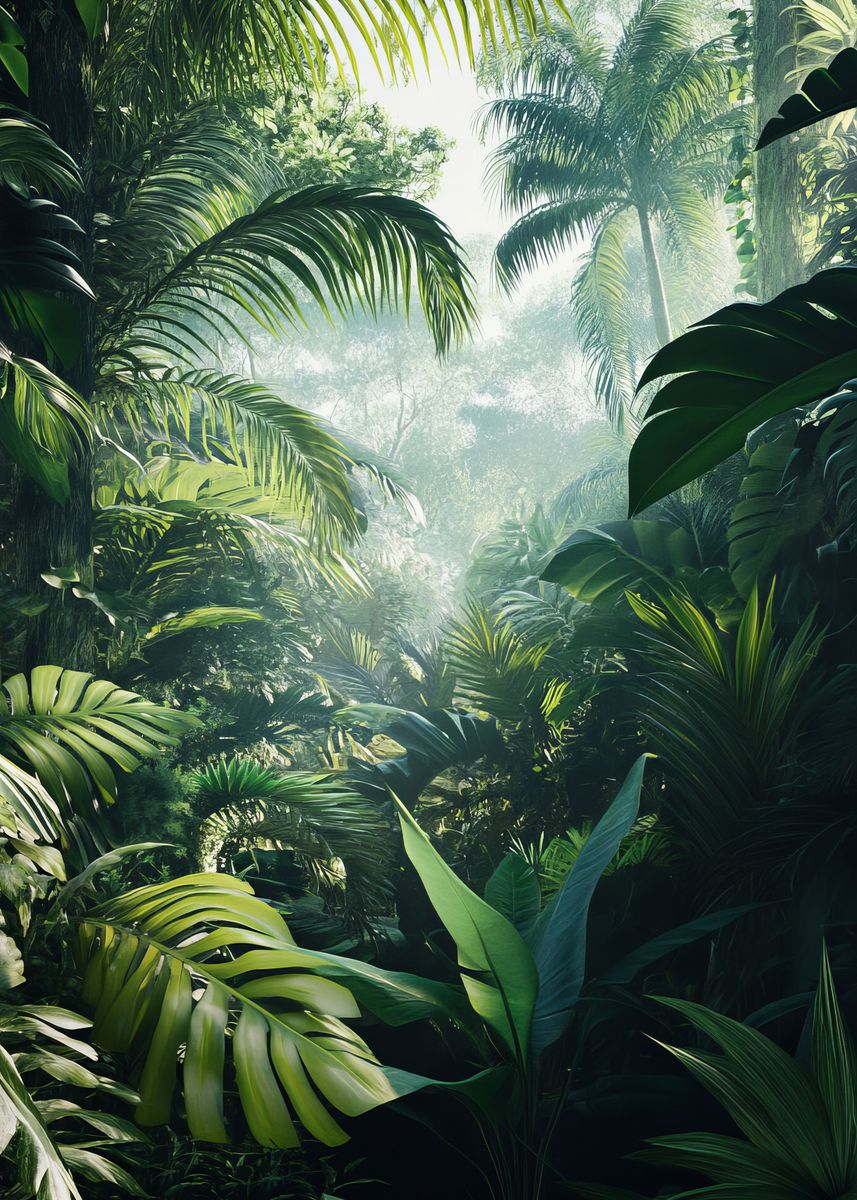 'Green jungle plants' Poster, picture, metal print, paint by Karolina ...