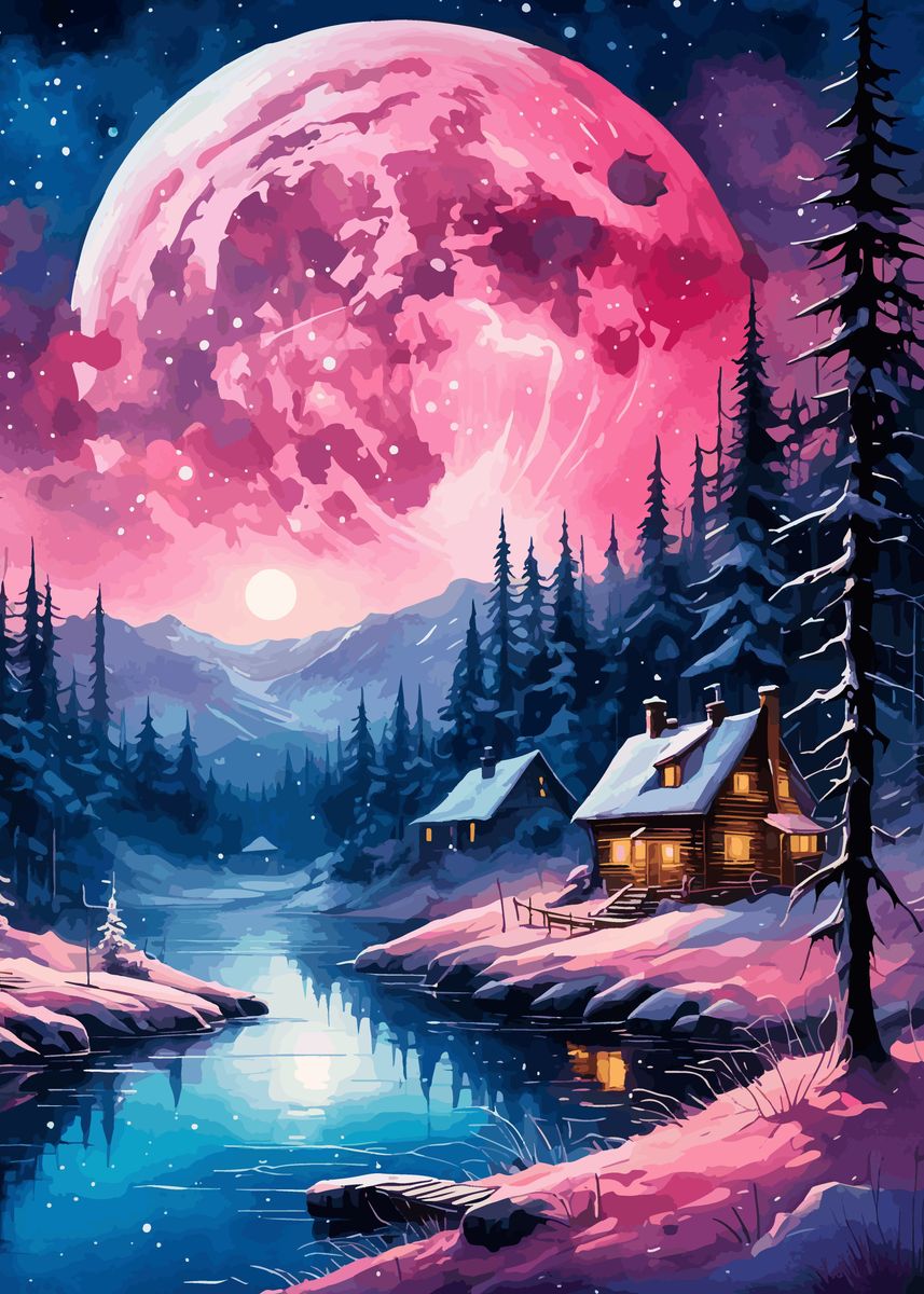 'Fantasy snowscape' Poster, picture, metal print, paint by Never Mind | Displate
