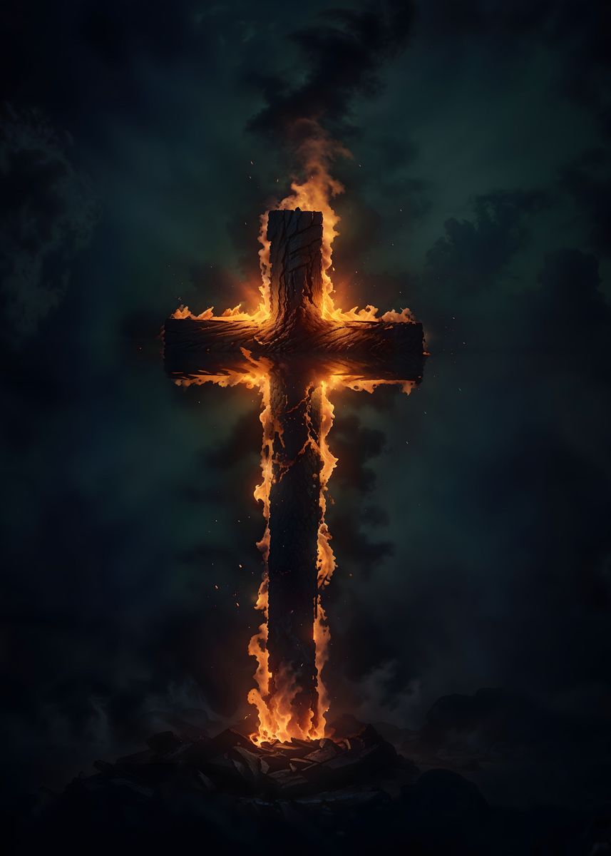 'Fiery Wooden Cross' Poster, picture, metal print, paint by VR World ...