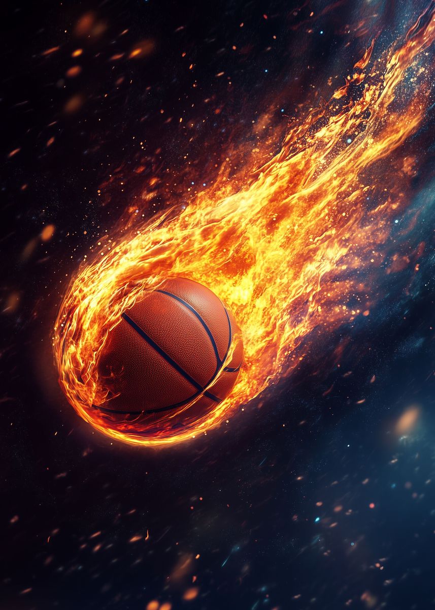 'Basketball On Fire' Poster, picture, metal print, paint by Eline ...