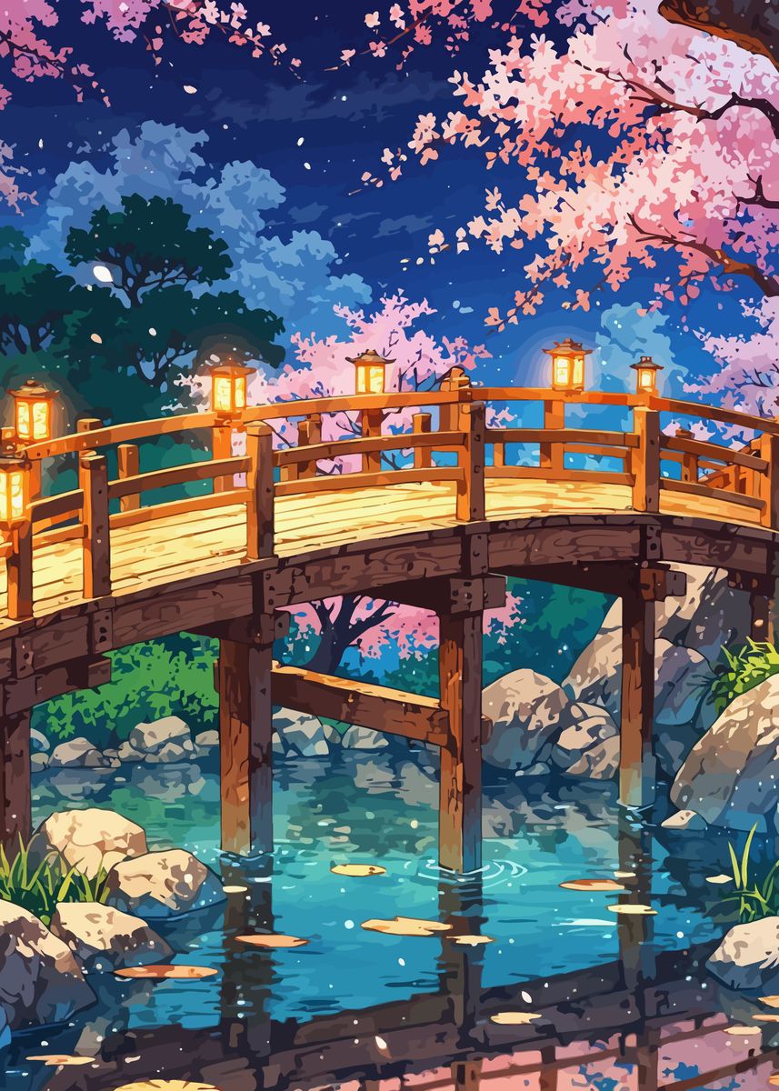 'Bridge River Sakura Japan' Poster, picture, metal print, paint by ...