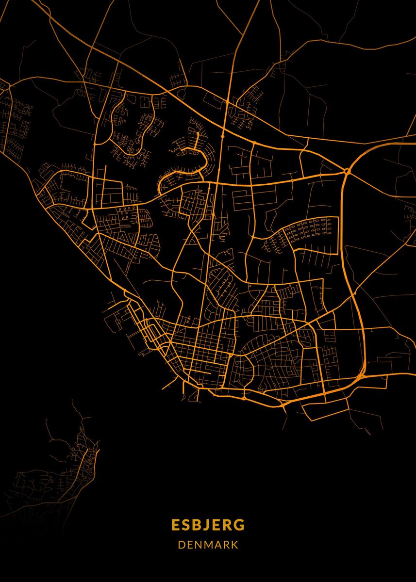 'Esbjerg City Map Gold' Poster, picture, metal print, paint by Trulaf ...