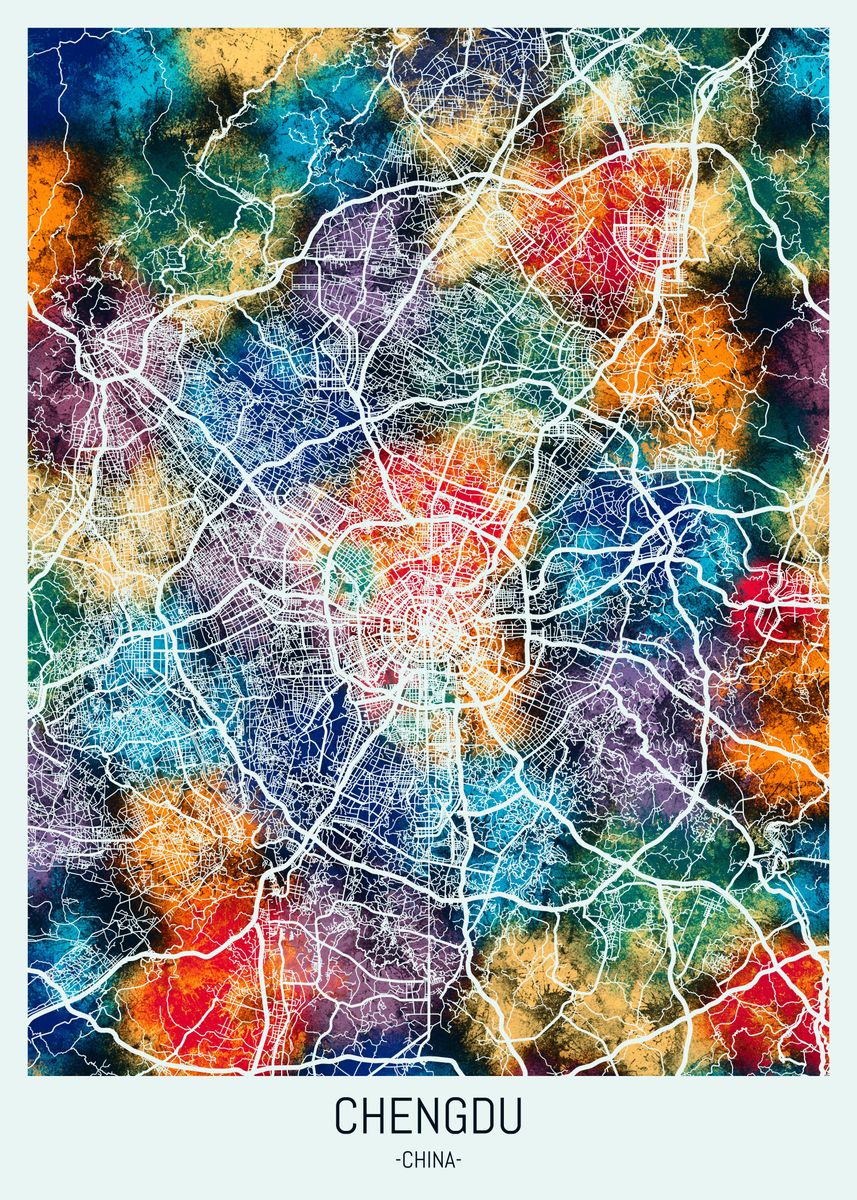 'Chengdu China Map' Poster, picture, metal print, paint by Towseef Dar ...