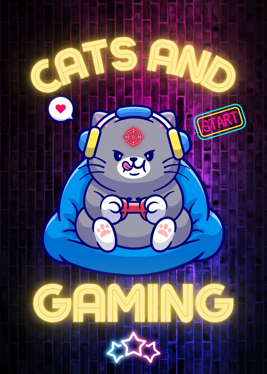 'Cats and Gaming' Poster, picture, metal print, paint by Wyld Tribe ...