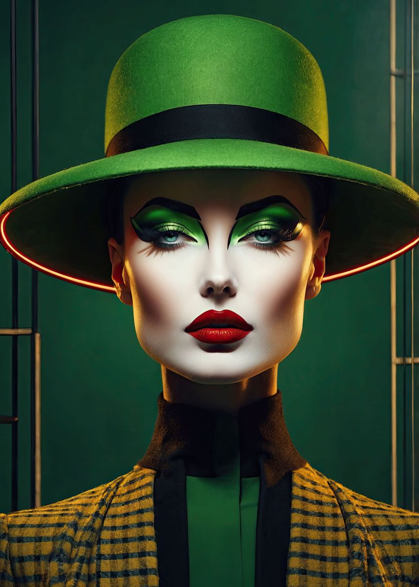 'Glamorous Green Portrait' Poster, picture, metal print, paint by ...