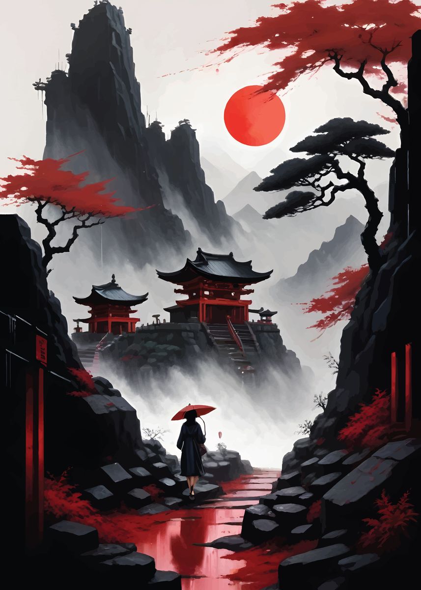 'Geisha Red Japan' Poster, picture, metal print, paint by sofian rafyq ...