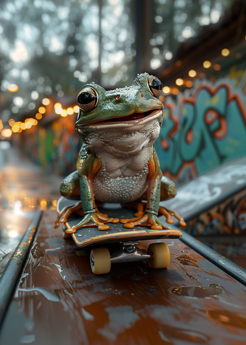 'Fastes skate frog' Poster, picture, metal print, paint by Nebelschaf ...