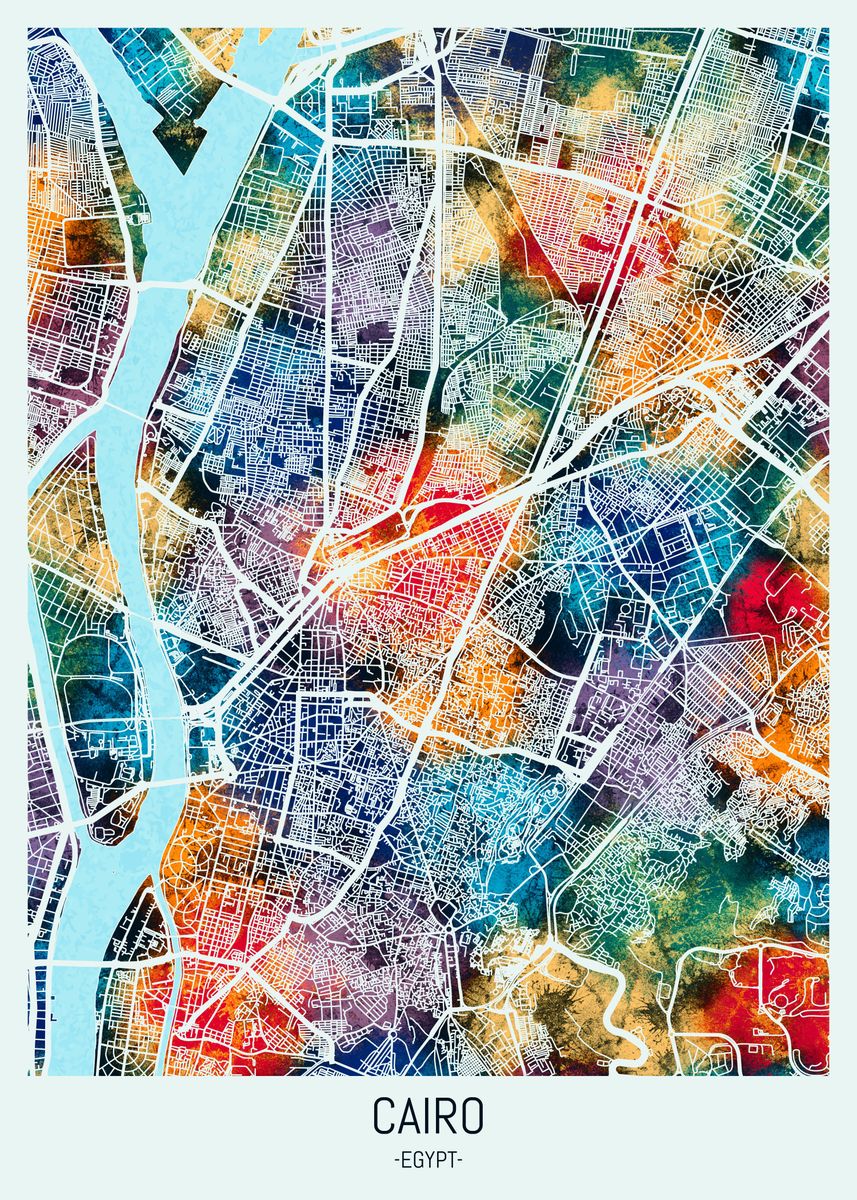 'Cairo Egypt Map' Poster, picture, metal print, paint by Towseef Dar ...