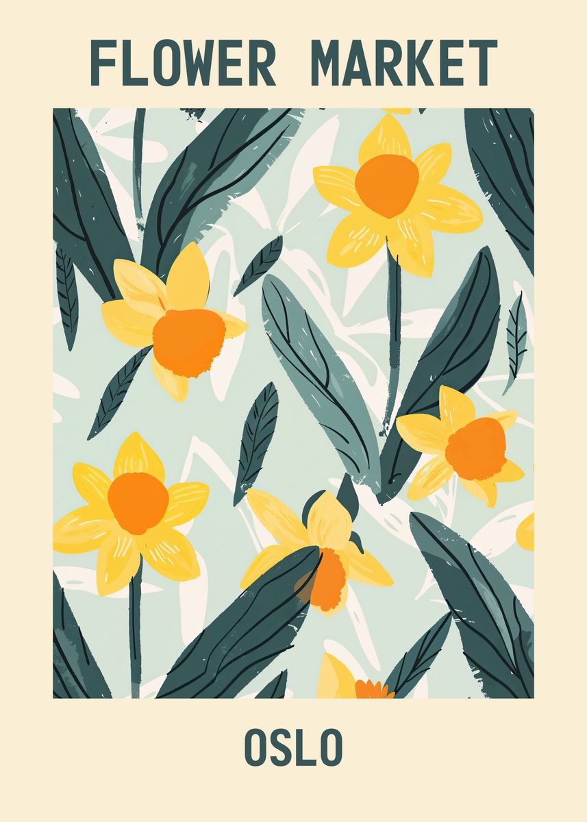 'Oslo Flower Market' Poster, picture, metal print, paint by Powerful ...
