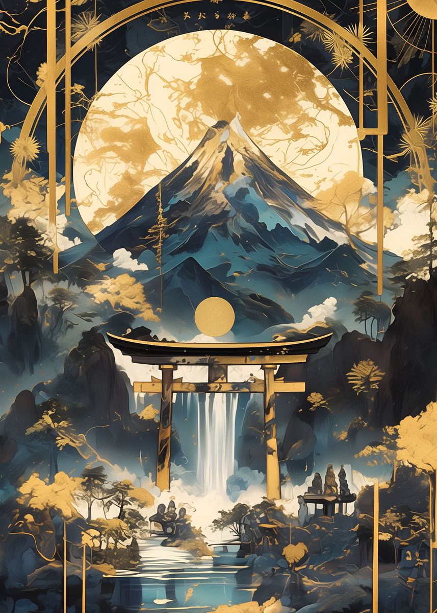 'Kintsugi Gold Torri gate' Poster, picture, metal print, paint by ...