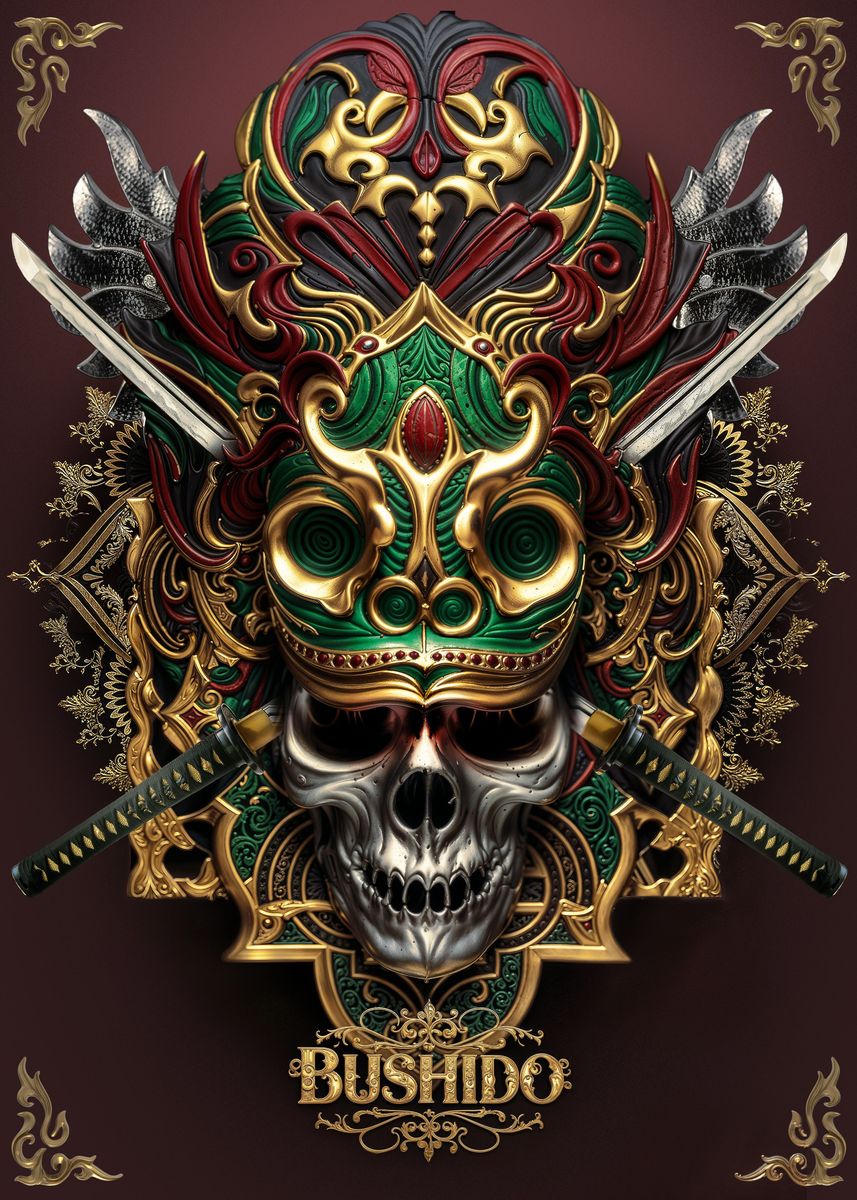 'Bushido Mask' Poster, picture, metal print, paint by Bruno Macedo ...