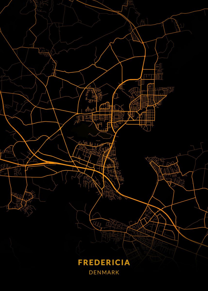 'Fredericia City Map Gold' Poster, picture, metal print, paint by ...