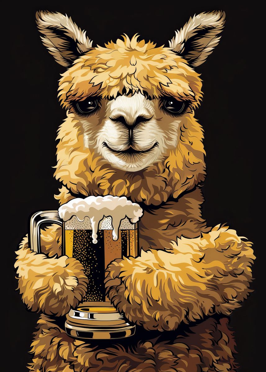 'Alpaca Beer' Poster, picture, metal print, paint by Hexor | Displate