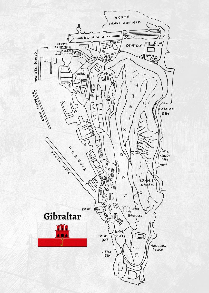 'Handdrawn Map of Gibraltar' Poster, picture, metal print, paint by ...
