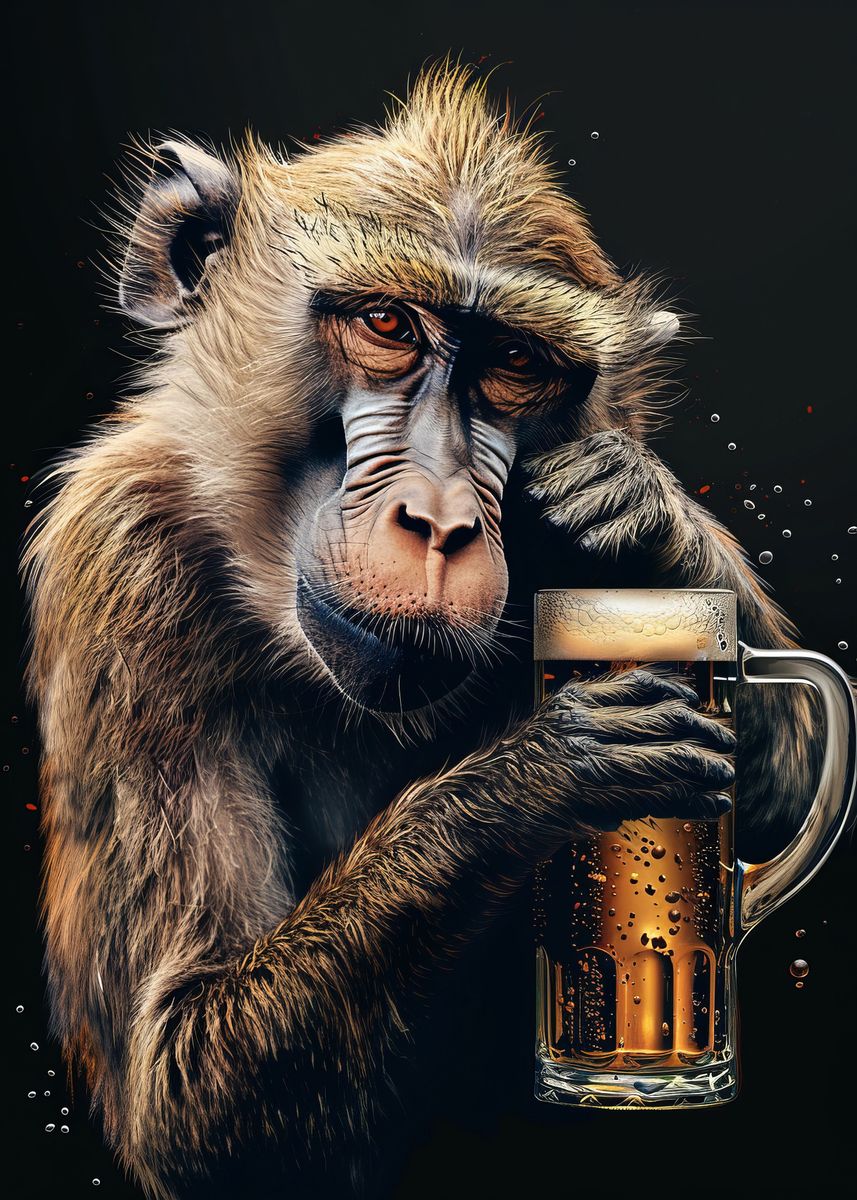 'Baboon Beer' Poster, picture, metal print, paint by Hexor | Displate