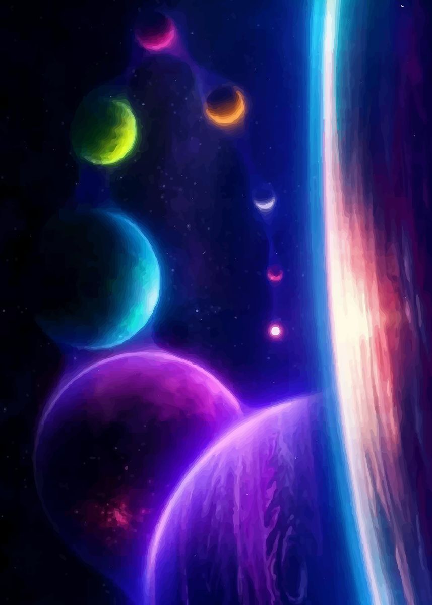 'spaceworld' Poster, picture, metal print, paint by cameron amber | Displate