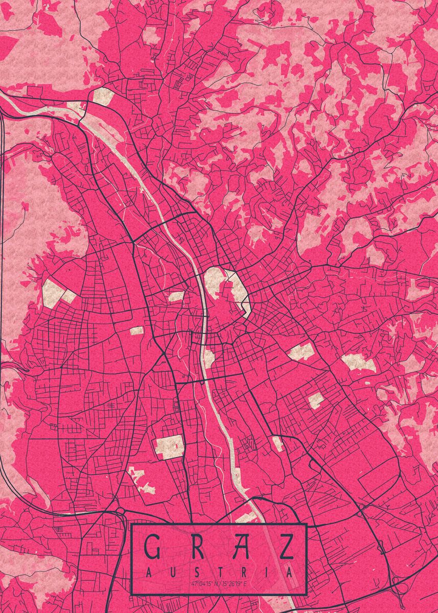 'Graz City Map Blossom' Poster, picture, metal print, paint by deMAP ...