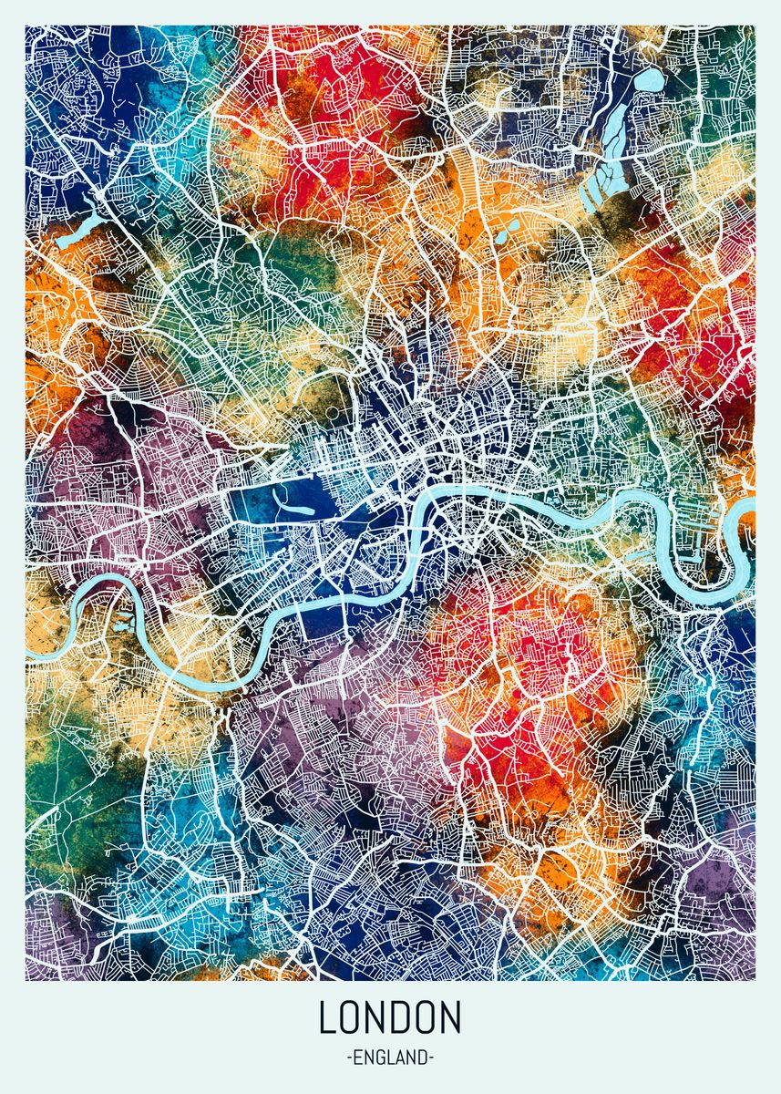 'London England Map' Poster, picture, metal print, paint by Towseef Dar ...