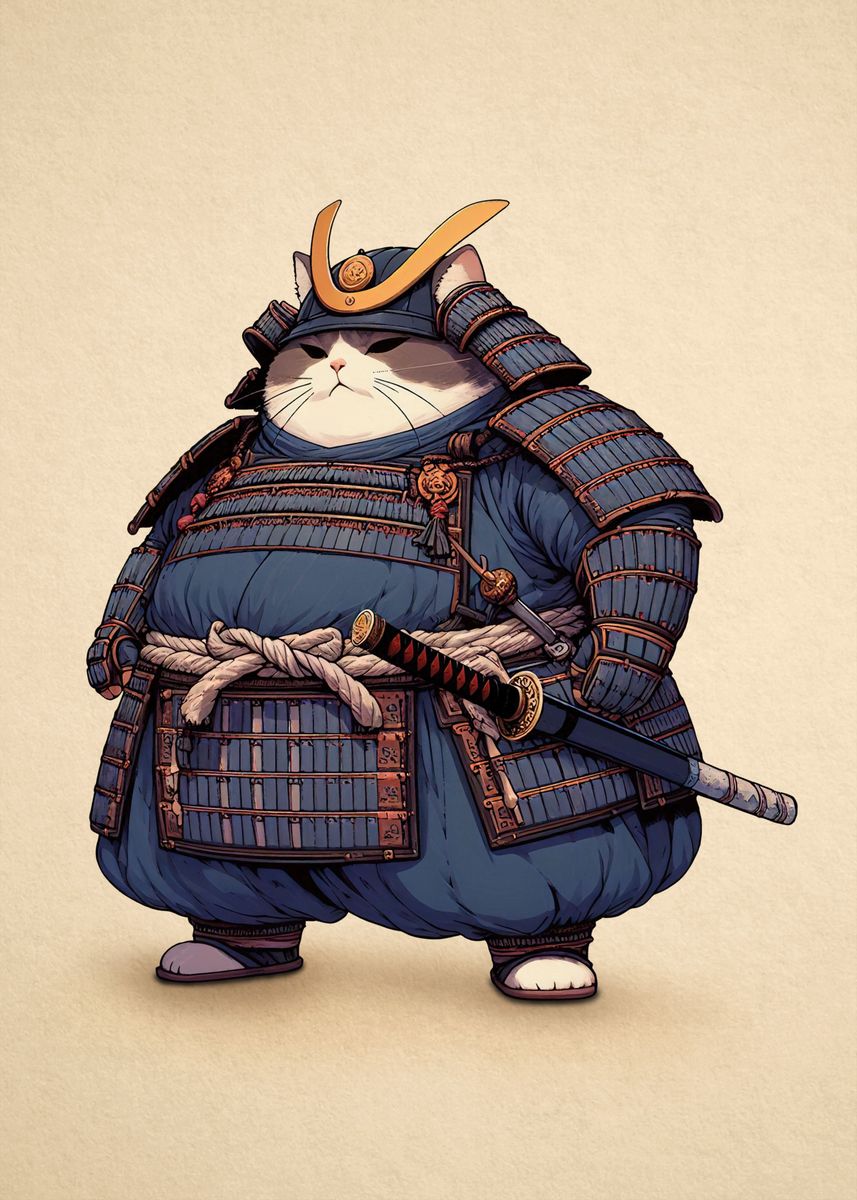 'Tabby Cat Samurai ' Poster, picture, metal print, paint by ...
