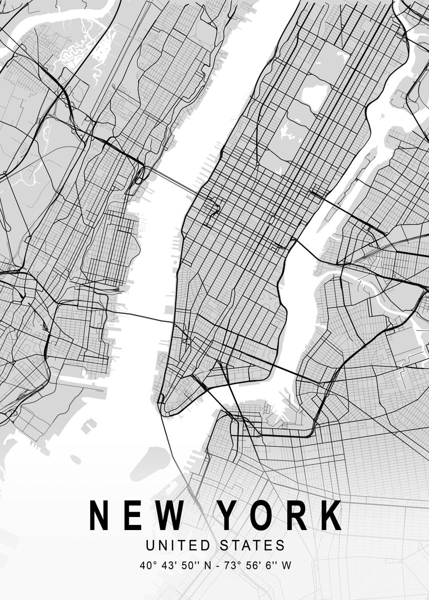 'New York Light Map' Poster, picture, metal print, paint by ...
