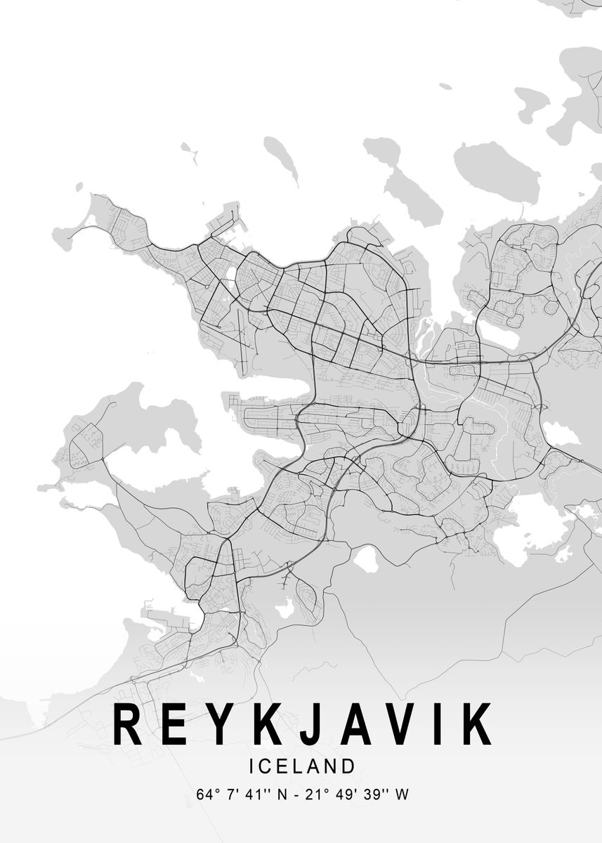 'Reykjavik Light Map' Poster, picture, metal print, paint by ...