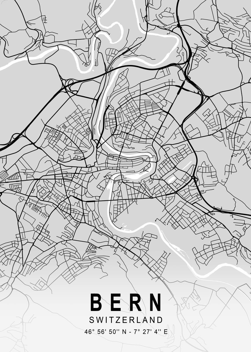 'Bern Light Map' Poster, picture, metal print, paint by DesignerMind ...