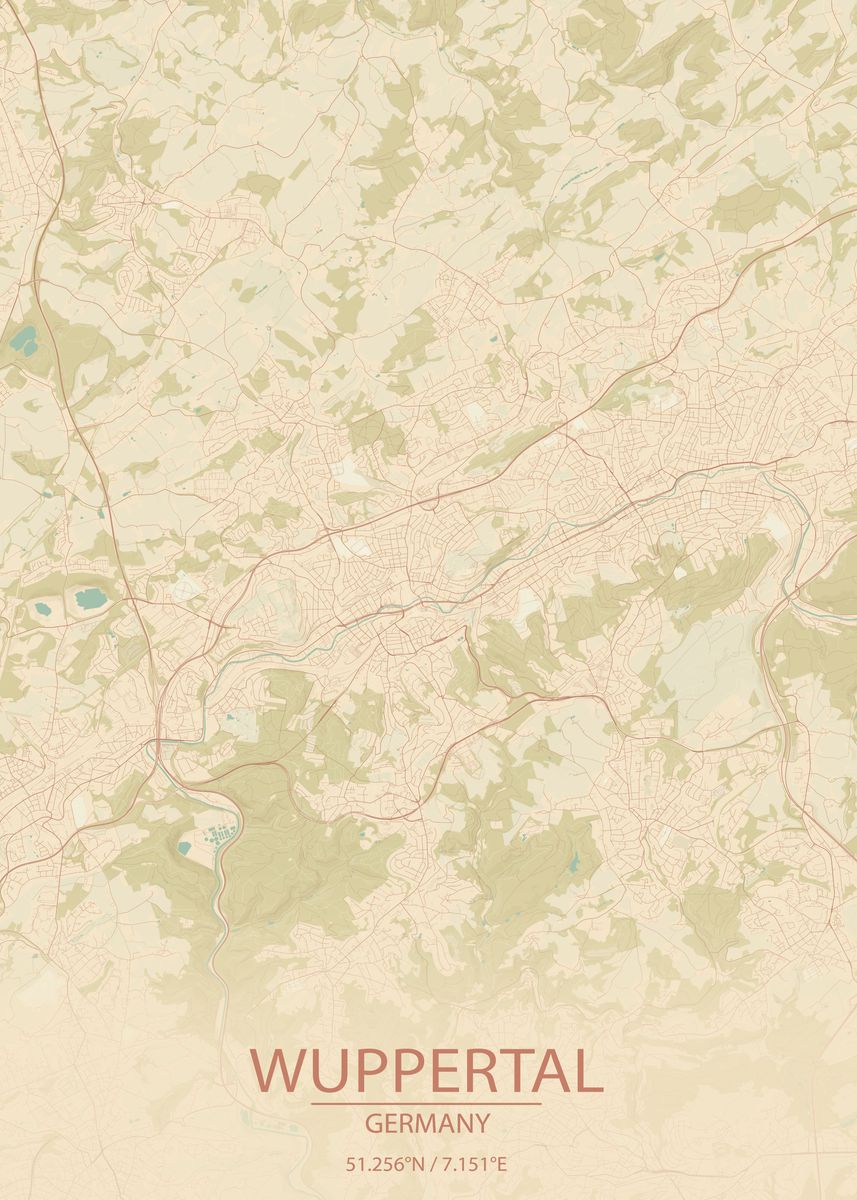 'Wuppertal Germany City Map' Poster, picture, metal print, paint by Wall Art Physical | Displate