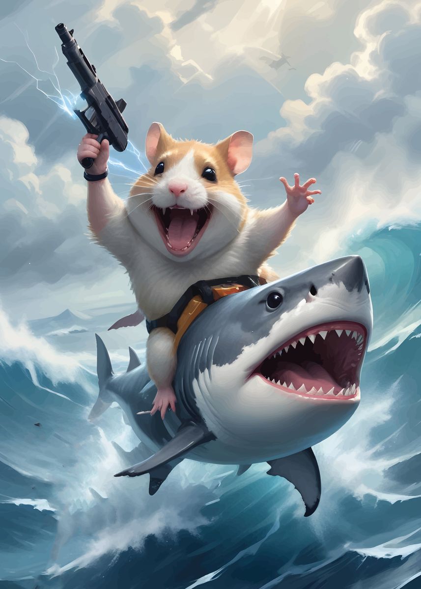 'Hamster with Guns Riding ' Poster, picture, metal print, paint by Alex ...