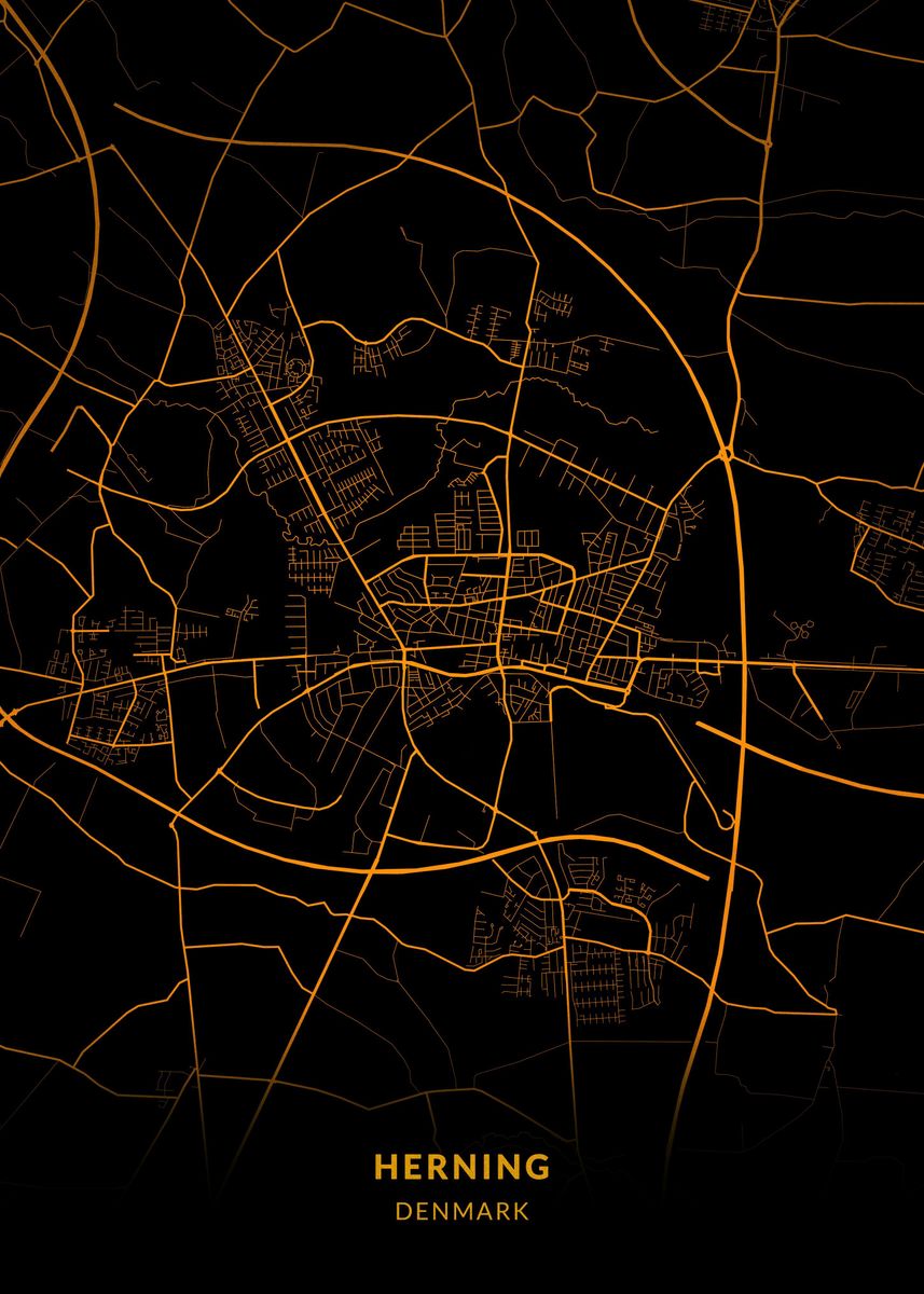 'Herning City Map Gold' Poster, picture, metal print, paint by Trulaf ...