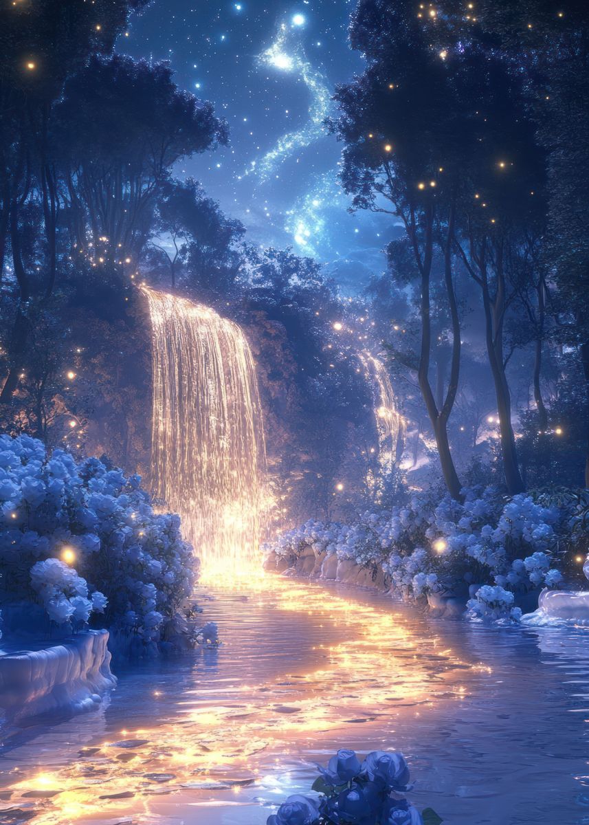 'Enchanted Waterfall' Poster, picture, metal print, paint by ...