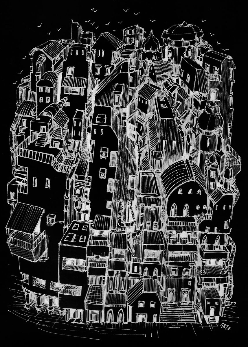 'village ink art' Poster, picture, metal print, paint by Giuseppe Romeo ...