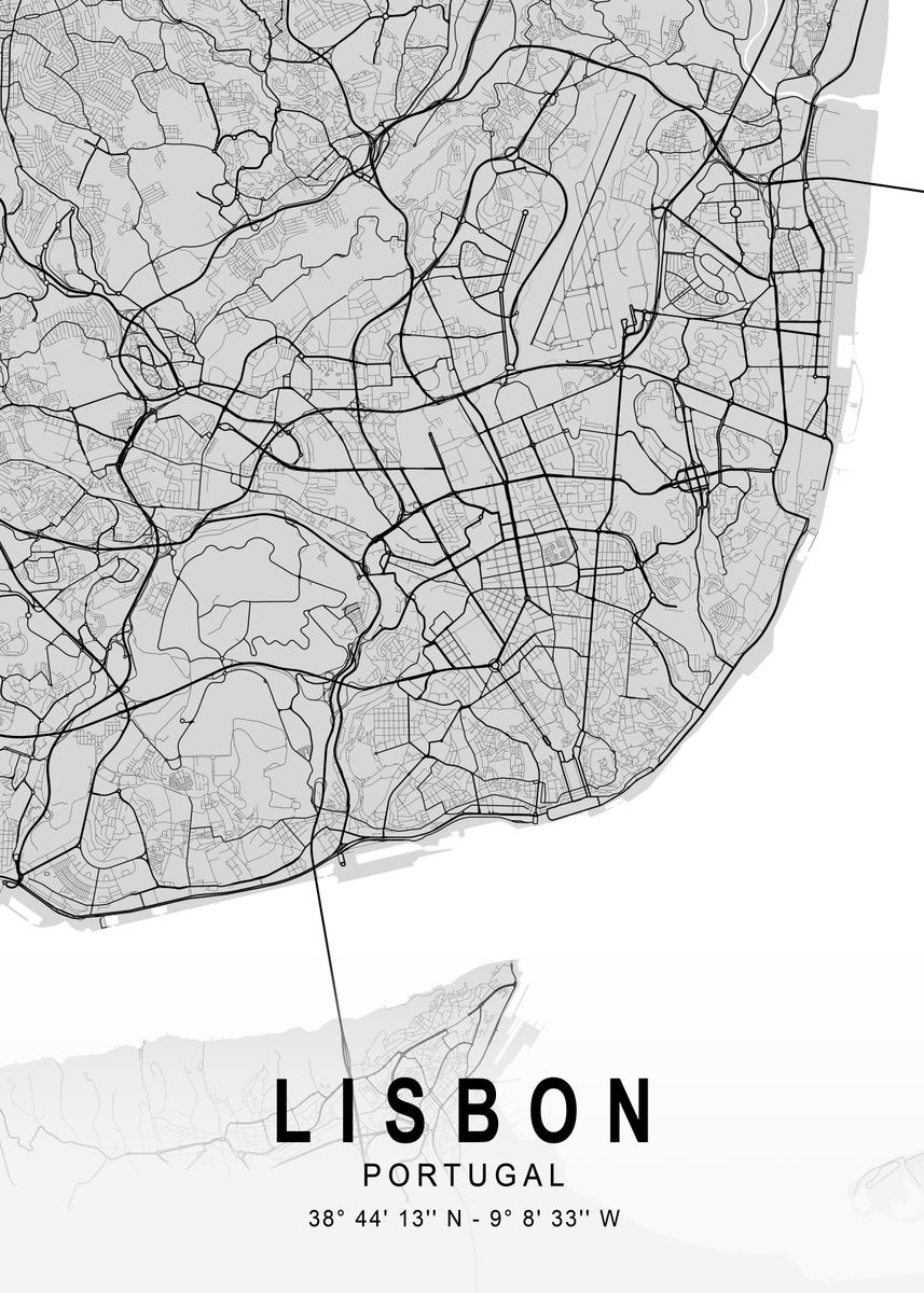 'Lisbon Light Map' Poster, picture, metal print, paint by DesignerMind ...
