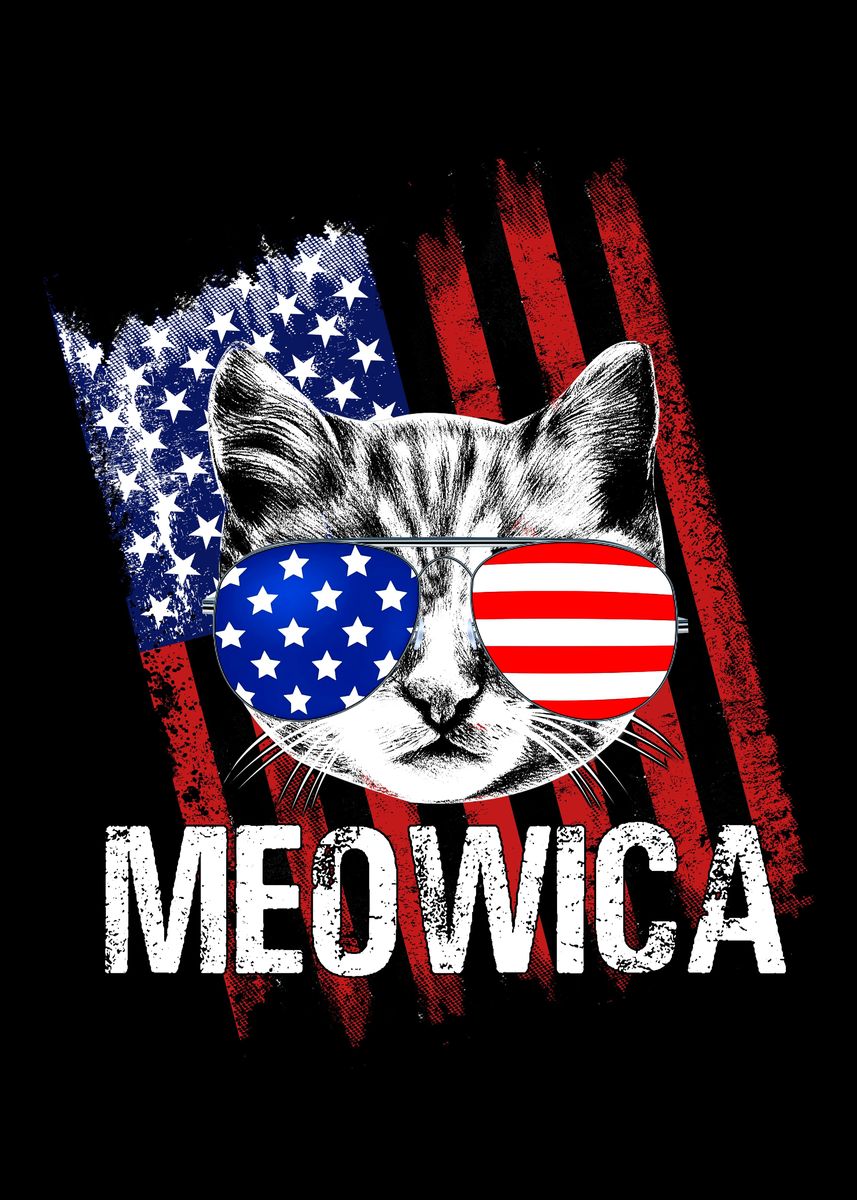 'Meowica Funny Cat America' Poster, picture, metal print, paint by ...