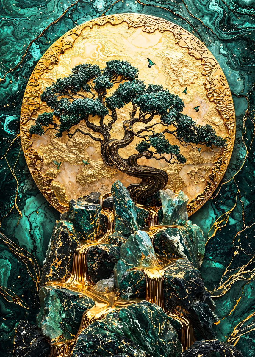 'Golden Cascade Kintsugi' Poster, picture, metal print, paint by ...