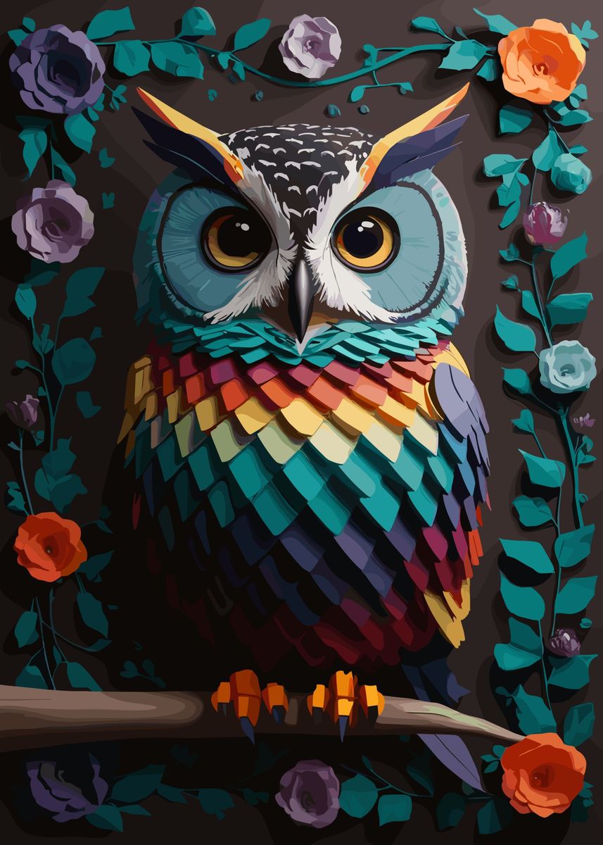 'Colorful Owl Flower' Poster, picture, metal print, paint by Vicky ...
