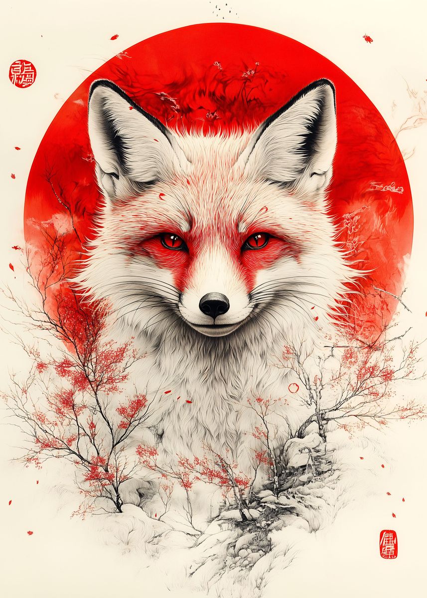 'Red Fox' Poster, picture, metal print, paint by Adam | Displate