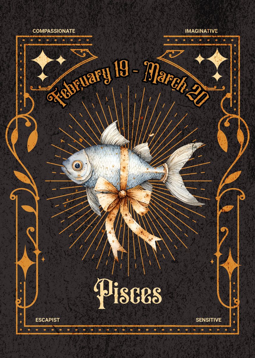 'Pisces Sign' Poster, picture, metal print, paint by Quirky Designs ...