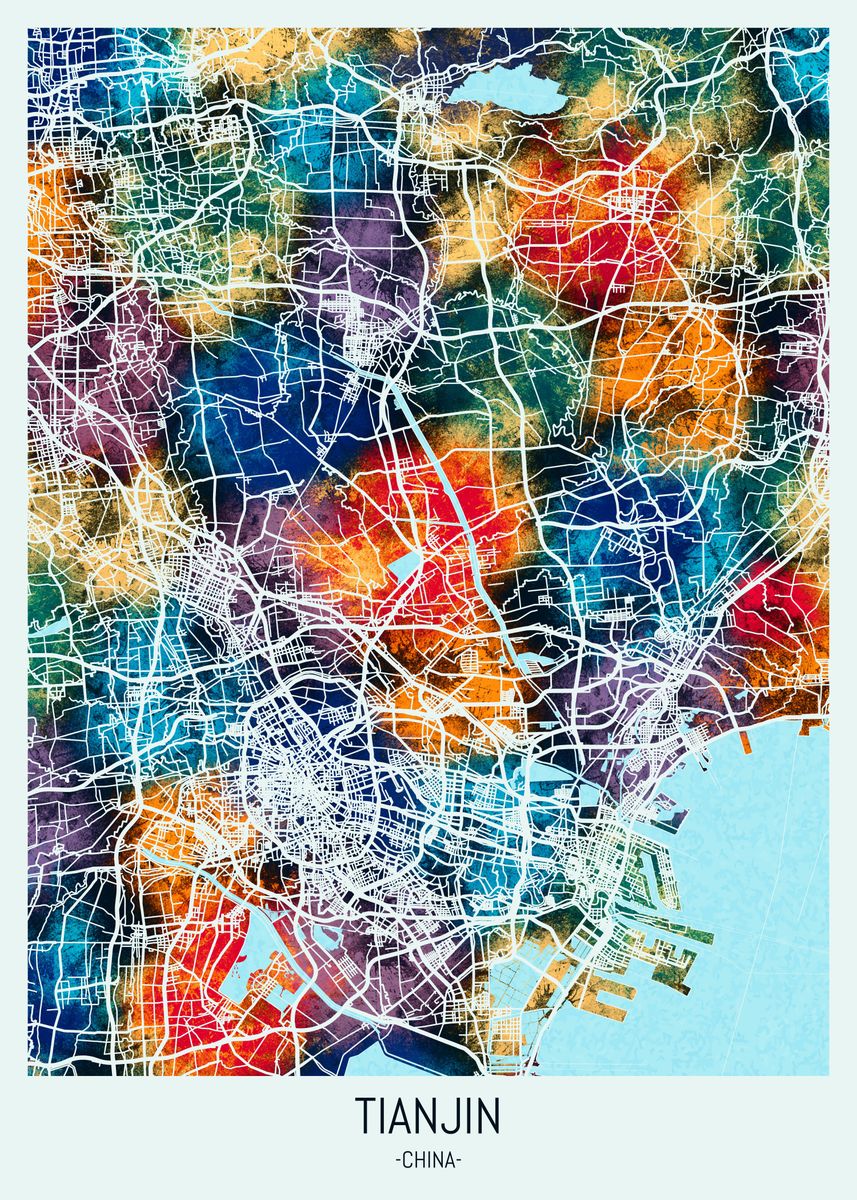 'Tianjin China Map' Poster, picture, metal print, paint by Towseef Dar ...