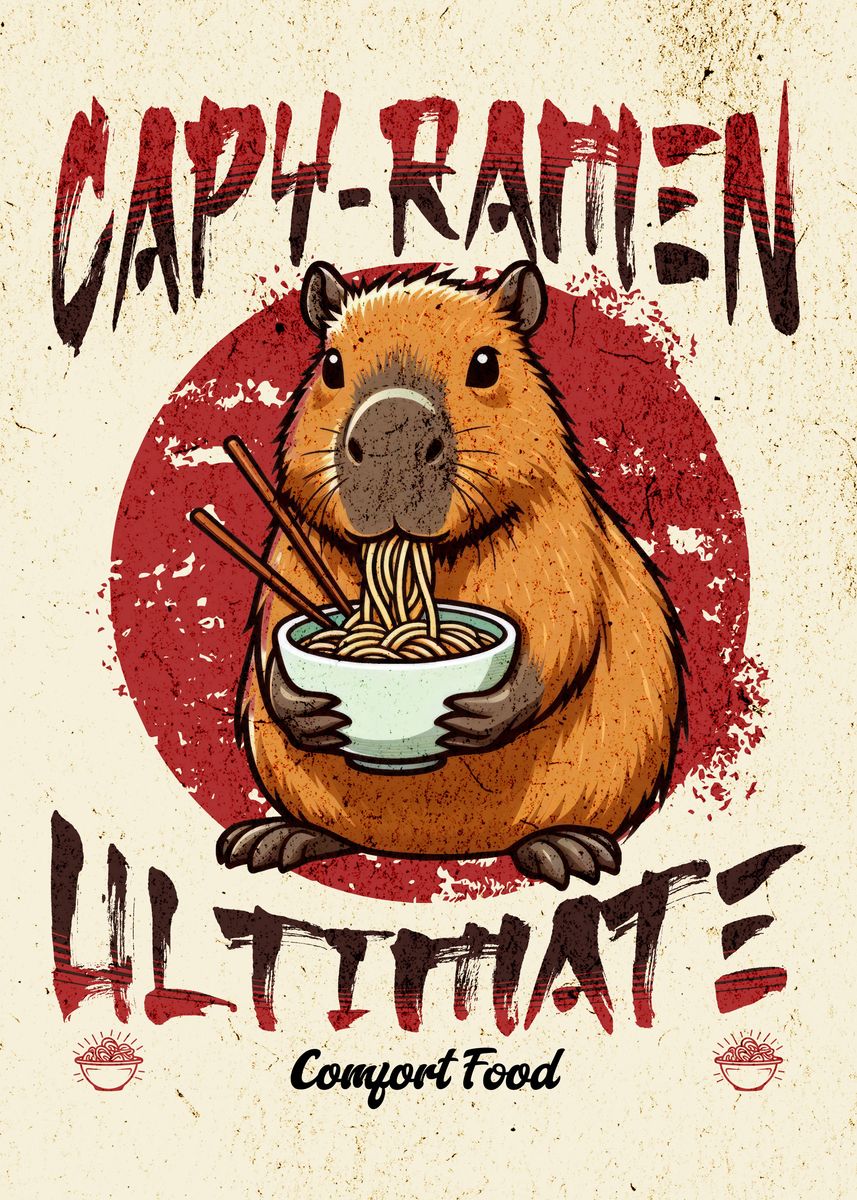 'Capybara Eating Ramen' Poster, picture, metal print, paint by Quirky ...