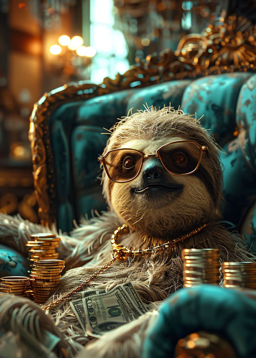 'Rich Sloth' Poster, picture, metal print, paint by Nebelschaf Art ...