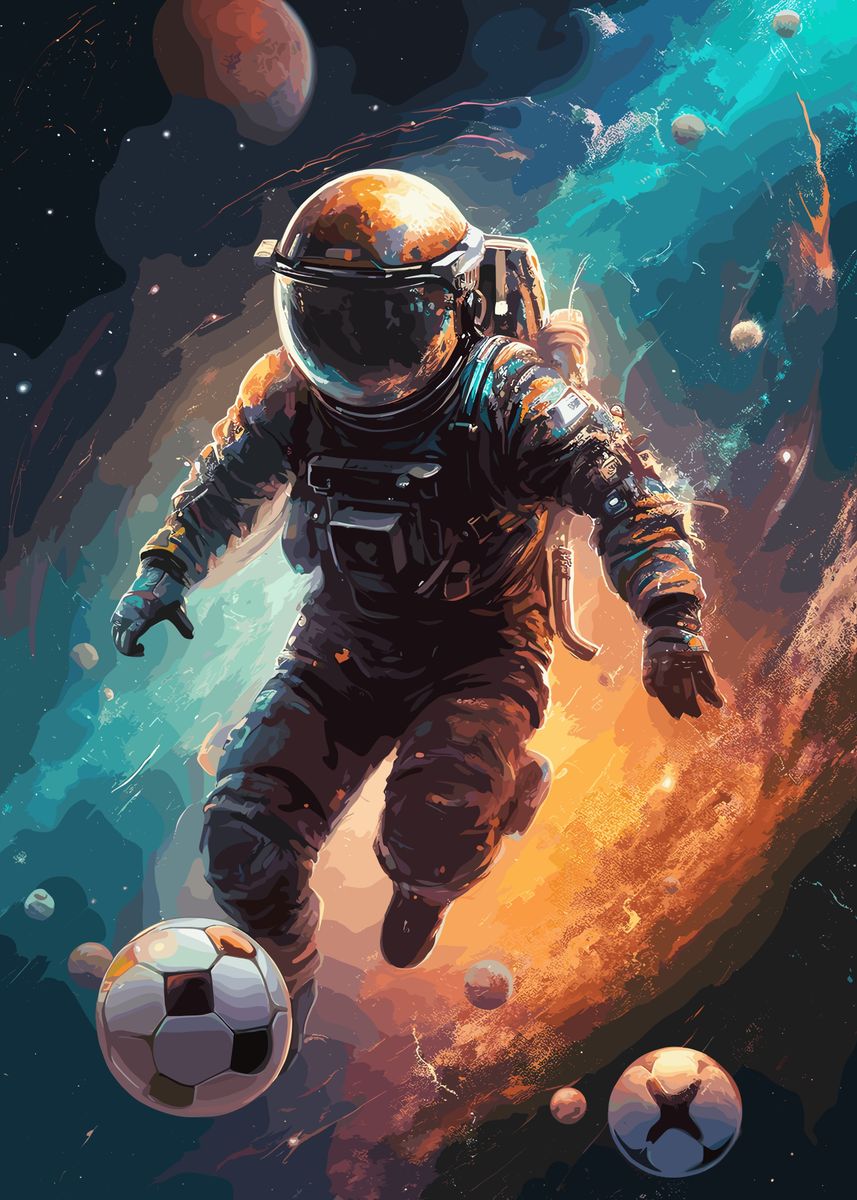 'Soccer Astronaut Space' Poster, picture, metal print, paint by ...